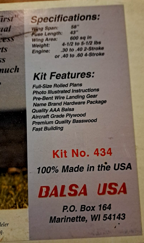 Balsa USA The Stick 40 Model Airplane Kit 58" Wingspan New Open Box 1st ...