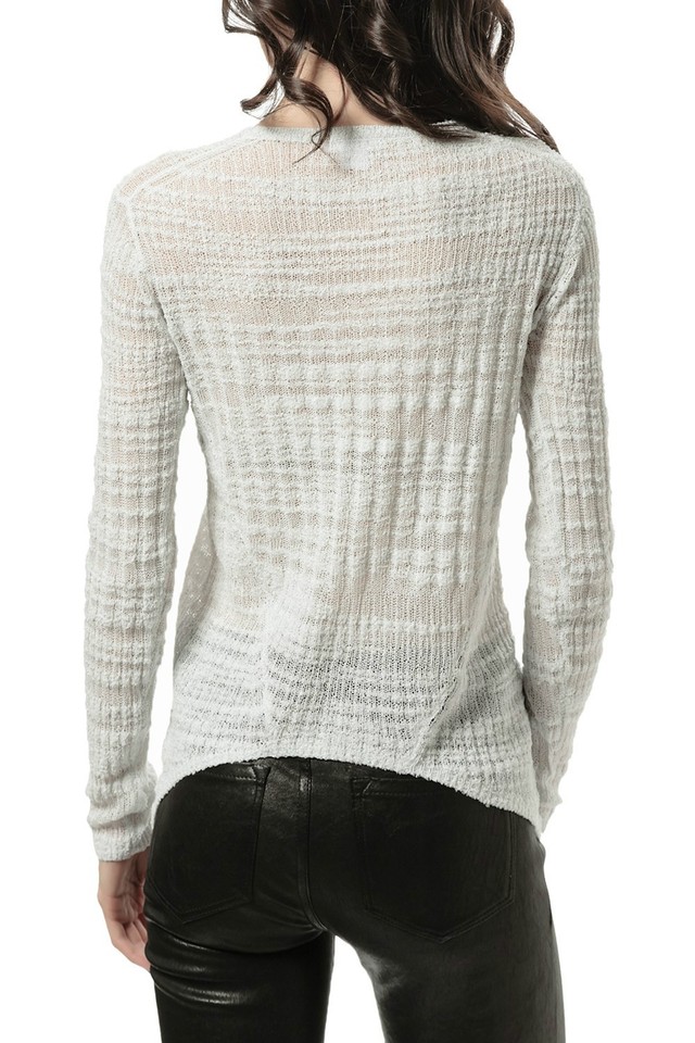 NWT HELMUT LANG Eroded Thread Long Sleeve Top Size Large light grey ...