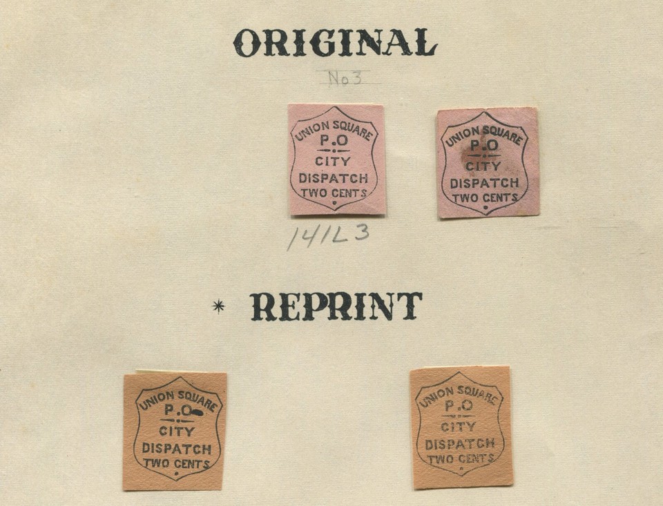 141L1-141L3 UNION SQUARE P.O. NY REF LOT OF 34 FORGERY LOCALS STAMPS ...
