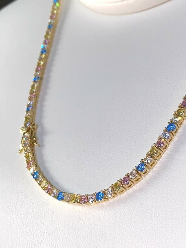 Men's Woman Rainbow Colors Tennis Chain Choker Necklace Cz Iced Hip Hop ...