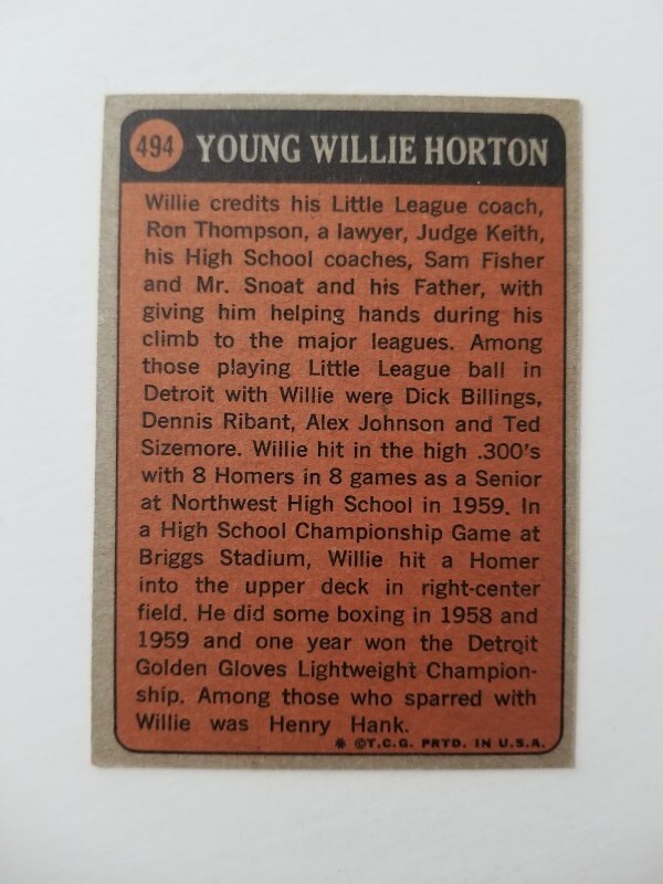 WILLIE HORTON BOYHOOD PHOTOS 1972 TOPPS BASEBALL CARD #494 DETROIT ...