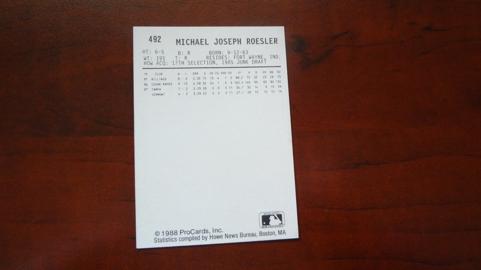 1988 PROCARDS # 492 MIKE ROESLER BASEBALL CARD | eBay