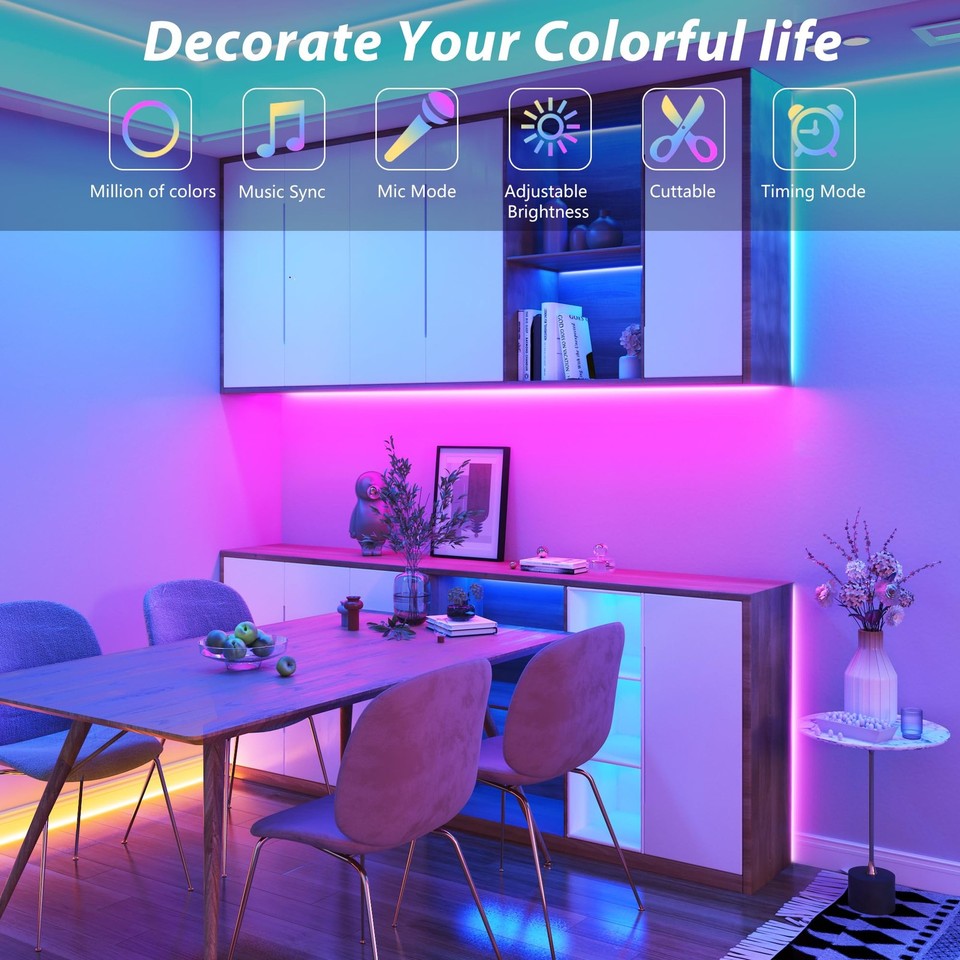 Led Lights for Bedroom 100ft, RGB Music Sync Led Strip Lights, Color ...