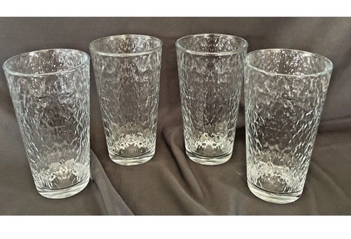 4 Glass Tumblers Crinkle Rain on Window Pattern - Circle-ware 6 inches ...