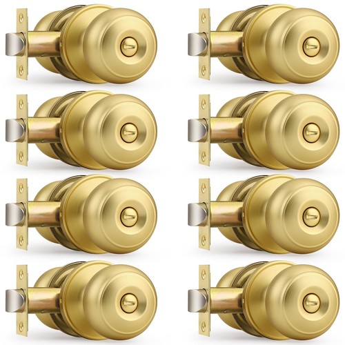 Brushed Brass Bed/Bath Knobs Keyless Privacy Interior Doors Locksets ...