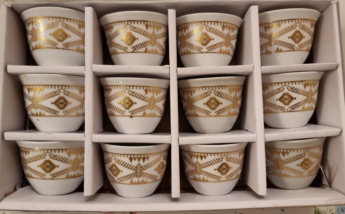 Porcelain Set of 12 Turkish Arabic Tea Glasses Small Kahwa Gawa Cups ...