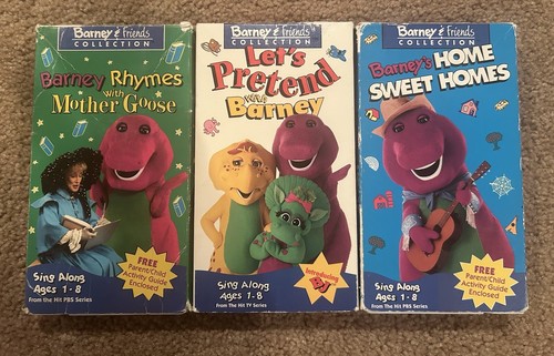 Set Of 3 Barney Rhymes With Mother Goose Let's Pretend Home Sweet VHS ...