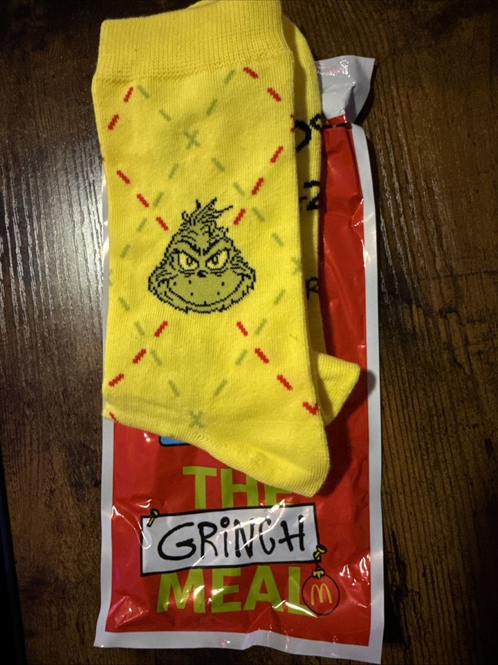 2025 McDONALD'S Grinch Socks Christmas Adult Happy Meal Yellow Sock | eBay