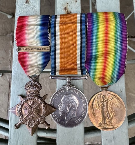 WW1 1914 Star and Mons Bar Clasp, BWM, Victory Trio ALBURY Royal ...