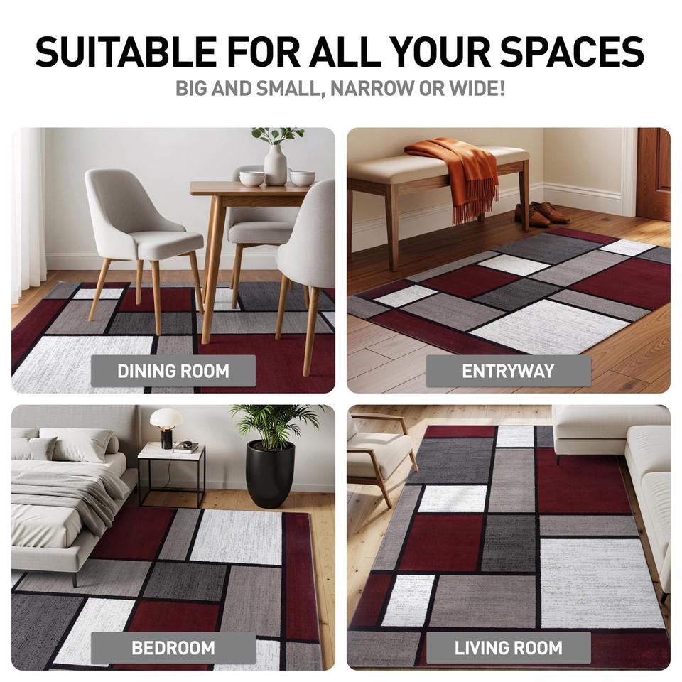 Rugshop Modern Geometric Boxes Red Area Rug, Carpet with Jute Backing ...