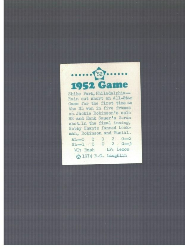 1974 Laughlin MLB All Star Game Card Hank Sauer Chicago Cubs 1952 BX2 ...