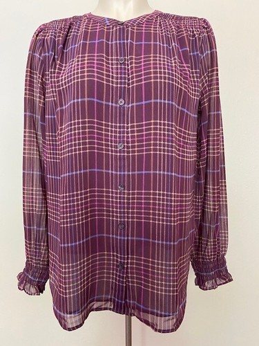 ANN TAYLOR Burgundy multi plaid long sleeve blouse, Small, NWT, Ret ...