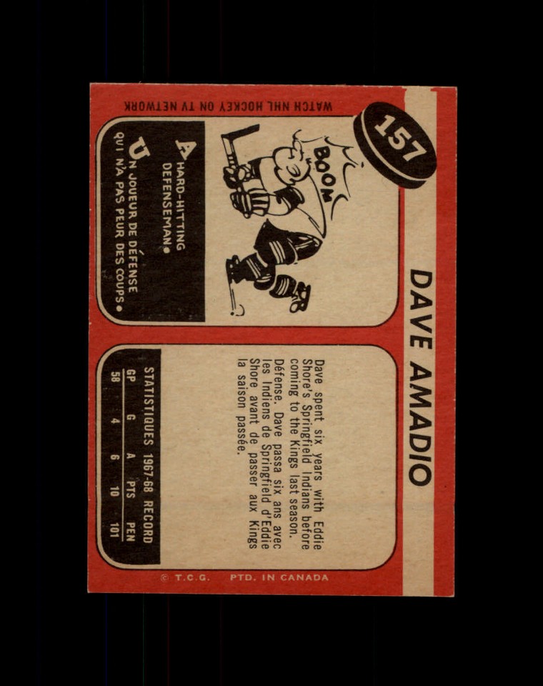 1968 O-Pee-Chee Hockey #157 Dave Amadio RC RC STARX 8 NM/MT OC ...