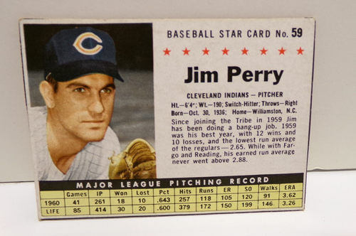 1961 Post Cereal -#59 JIM PERRY (Cleveland Indians) Very Nice! | eBay