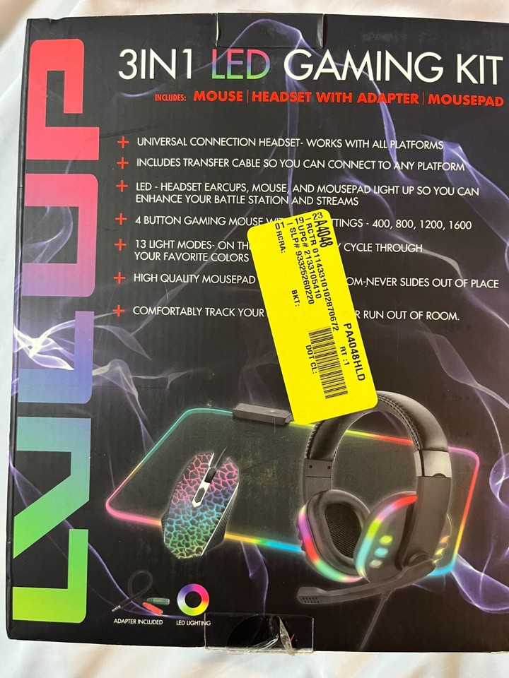 Vivitar LVLUP 3in1 Gaming Kit Headset, Mouse, Mousepad, Adapter, Led ...