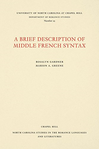 A Brief Description of Middle French Syntax (North Caro - Paperback NEW ...