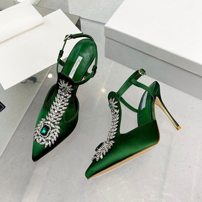Women Rhinestone Pointed Toe High Heels Stiletto Sandals Pumps Wedding 1422