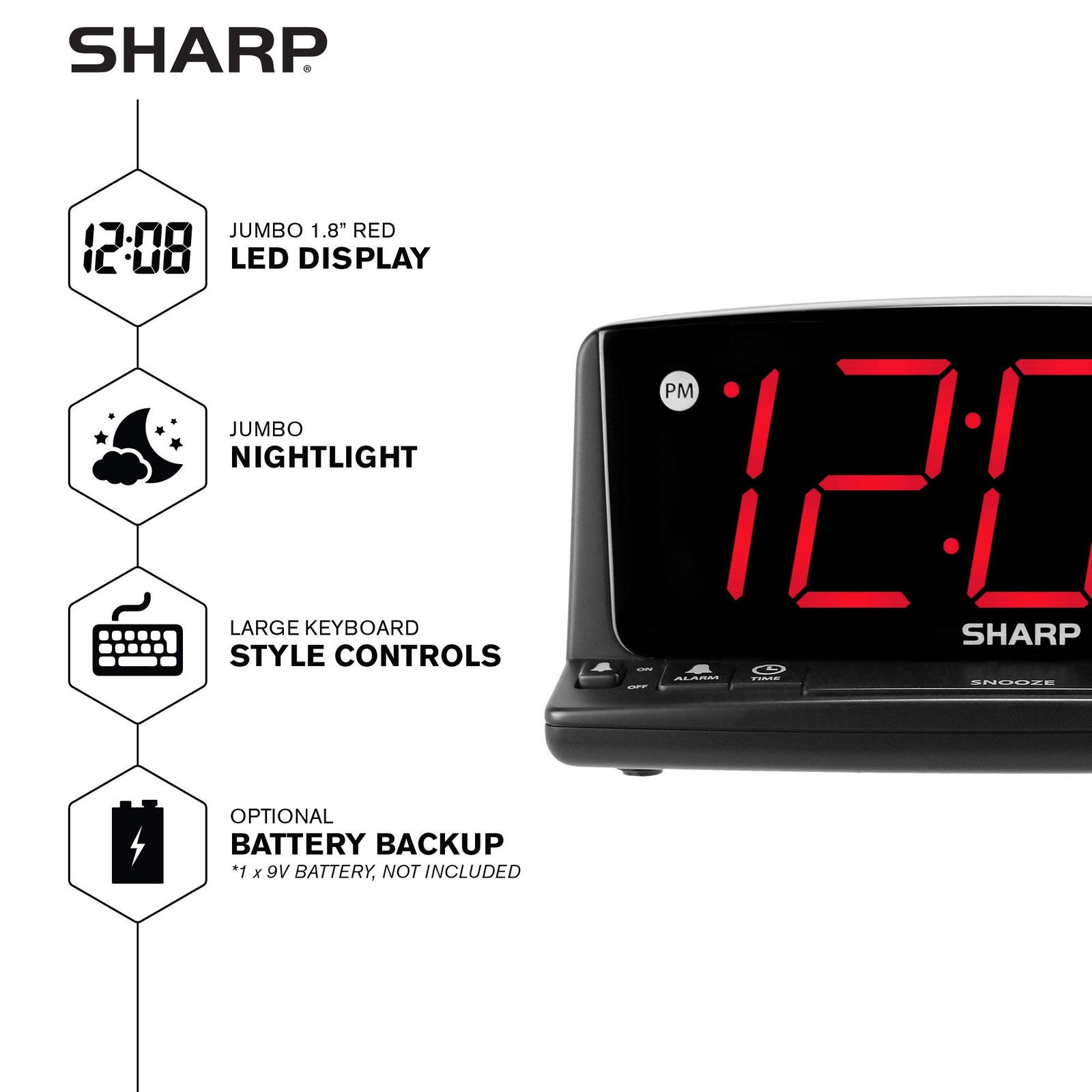 SHARP LED Digital Alarm Clock – Simple Operation - Easy to See Large ...