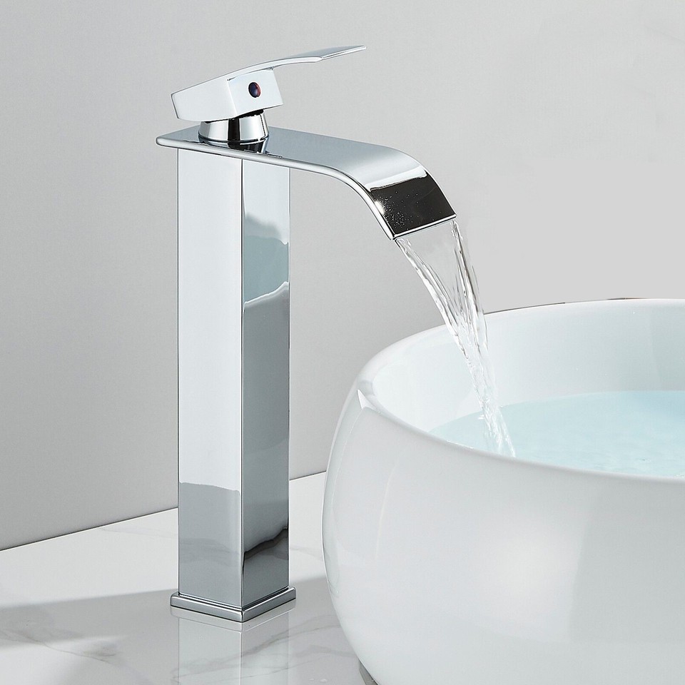Chrome Bathroom Mixer Tap Waterfall Countertop Mixer Tap Single Lever ...