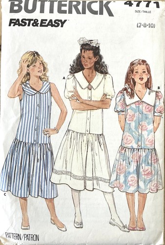 Butterick Fast & Easy Vtg Girls Dropped Waist Dress Pattern 4771 Size 7 ...