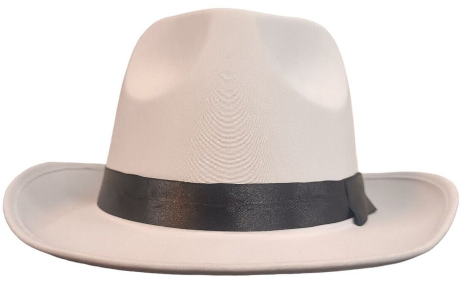 White Criminal Gangster Hat Trilby Fedora Michael Jackson Fancy Dress ...