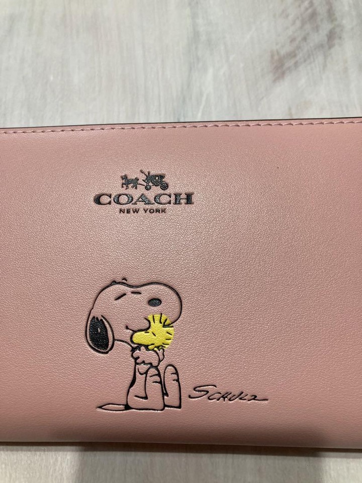 Coach x Peanuts Wallet Snoopy Woodstock Light Pink Leather Zip Long | eBay
