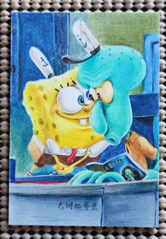 SPONGEBOB SQUAREPANTS Sketch Card (1/1) HAND DRAWN SQUIDWARD READING ...