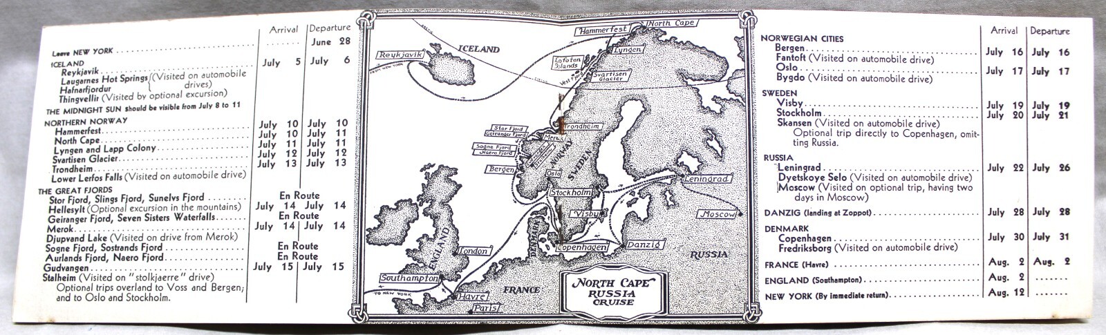 CUNARD LINE SHIP SS CARINTHIA 1932 NORTH CAPE RUSSIA CRUISE BROCHURE ...