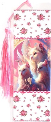 ANGEL CATS/ PINK FLOWERS/FELINE/ANIMAL UNIQUE EXQUISITE LAMINATED ...