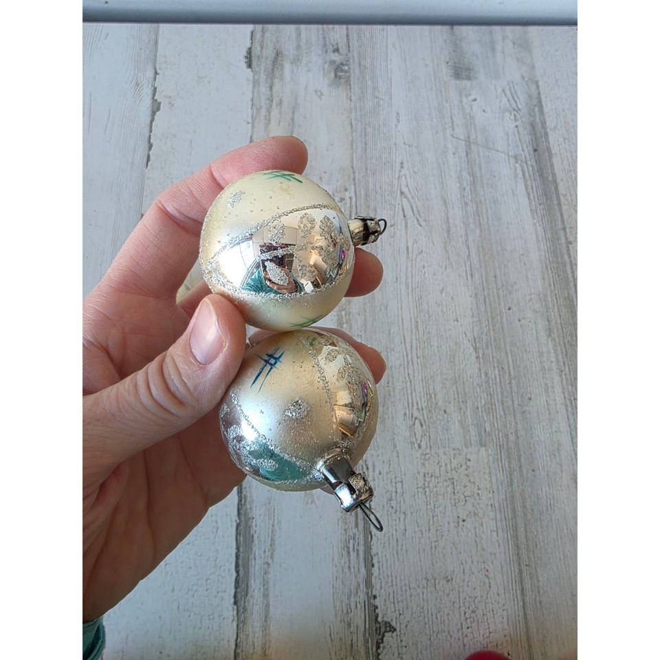 Vintage indent silver ball glitter ornament German Xmas tree set ...