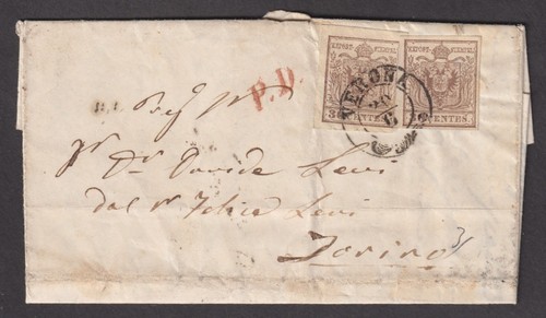 Lombardo-Venice 1854 folded letter Verona to Torino | eBay