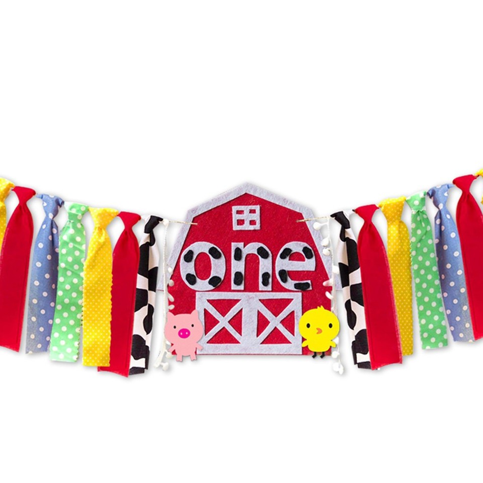 Farm Theme Dining Chair Pull Flag Baby First Birthday Party Banner Baby ...