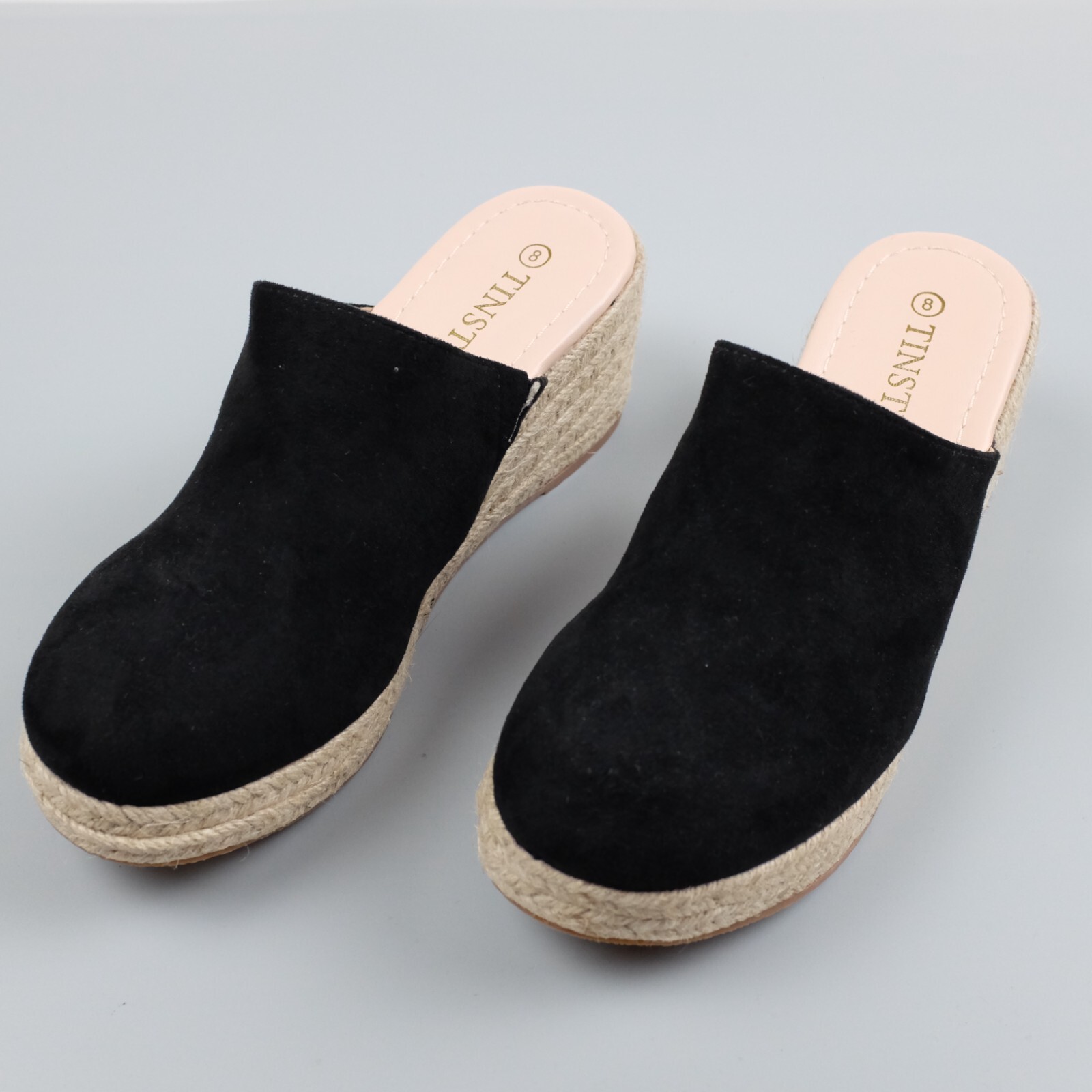TINSTREE Women's Black Suede Wedges Slip-on Backless Sandals Size 8 | eBay