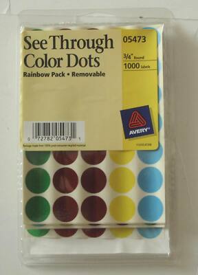 Avery See Through Color Dots Rainbow Pack Removable 3/4" 1000 Labels ...