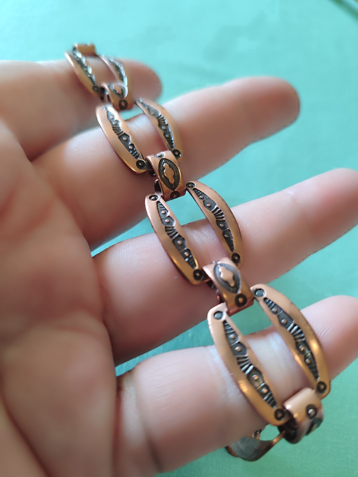 Stamped Pure Copper Southwest Native American Bracele… - Gem