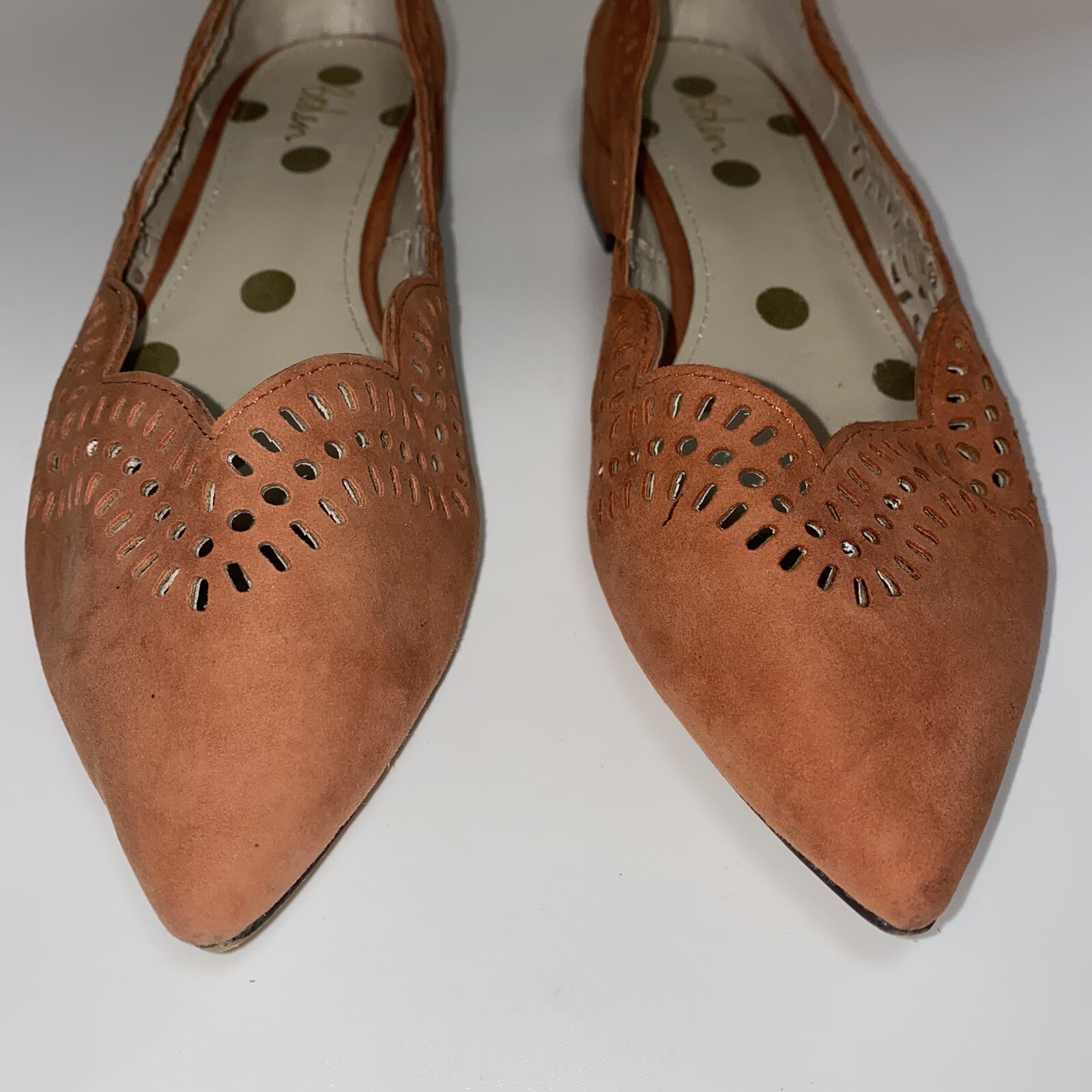 Boden Suede Laser Cut Scallop Pointy Toe Flats Rust W… - Gem