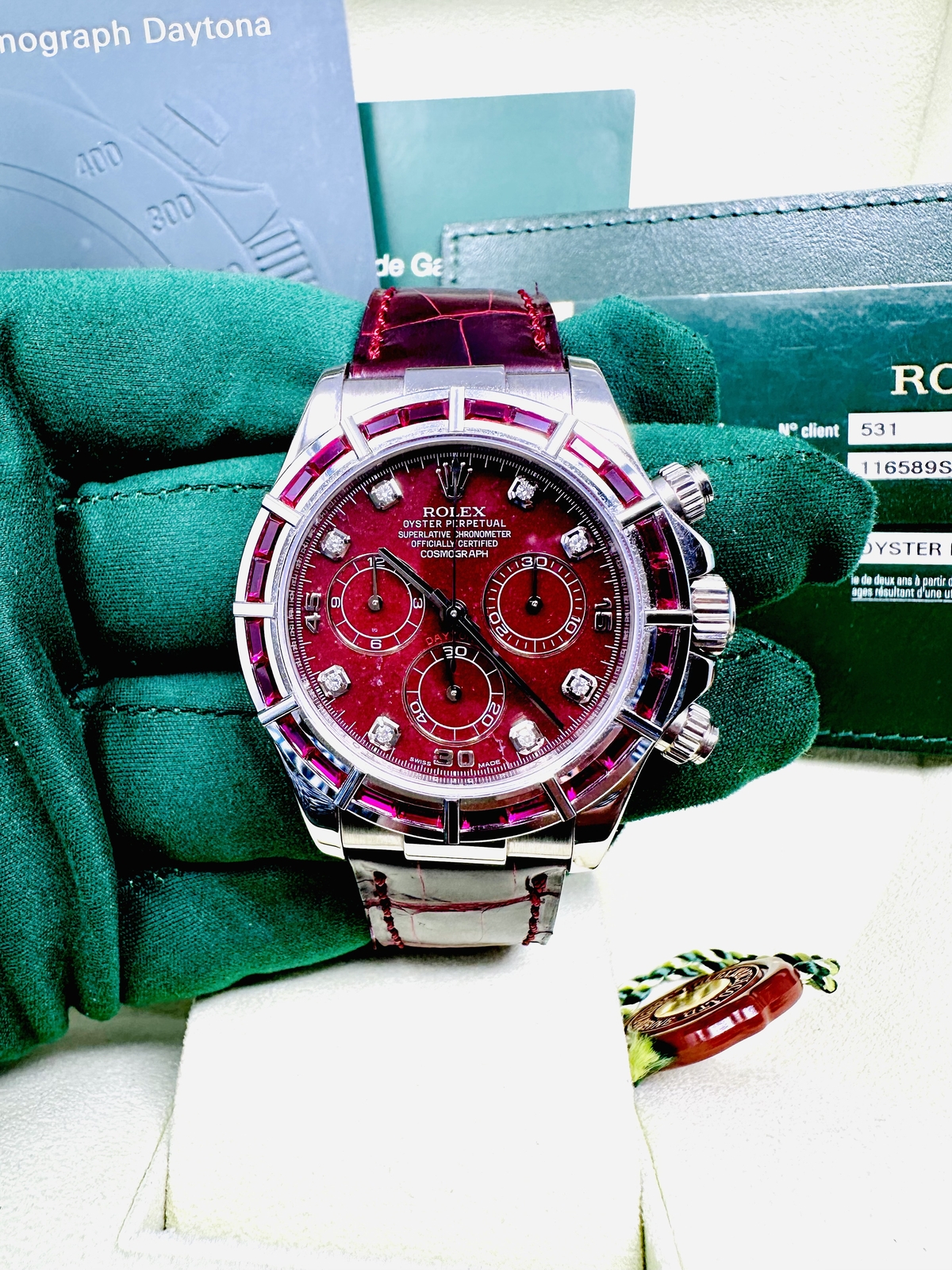 Rolex Daytona 116589SALV White Gold Ruby Set Bezel Rubbelite Dial | eBay