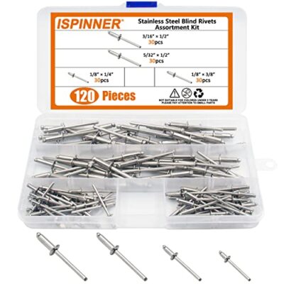 120pcs 304 Stainless Steel Blind Rivets Pop Rivets Assortment Kit High ...