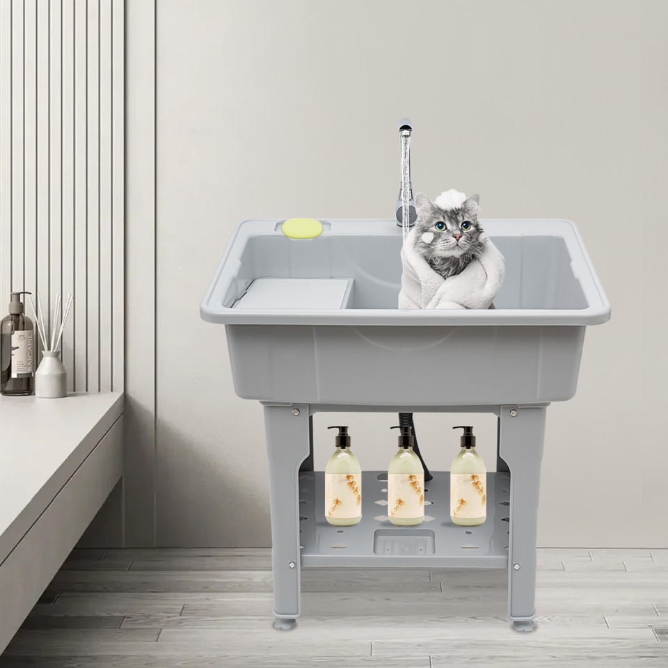 Slop Sink Wash Station Utility Sink with Storage Shelf Laundry Sink ...