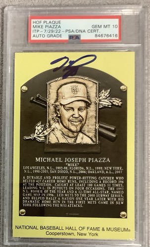 Mike Piazza Signed Gold HOF Plaque Postcard Yellow NY Mets PSA/DNA Auto ...