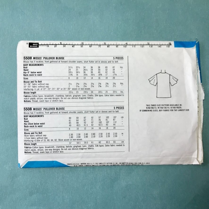 Simplicity ESP Vintage Sewing Pattern #5508 - Misses' Blouse - Sizes 10 ...