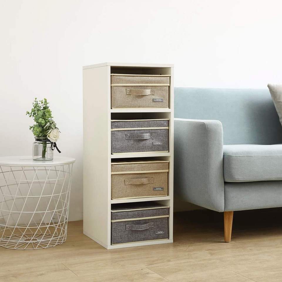 YueYue 4 Pack Small Fabric Storage Box with Lids, Foldable Linen ...