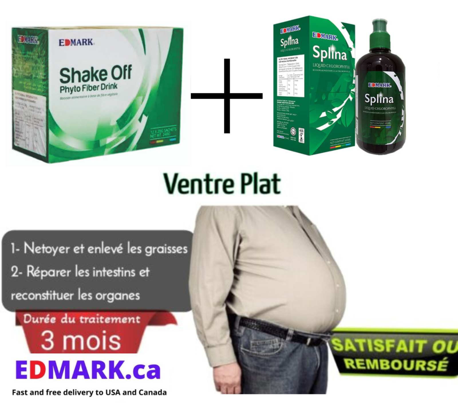 Ventre plat avec Les produits Edmark 1 Shake off + 1 liquide ...