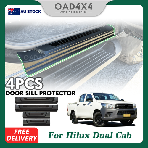 Black Door Sills Protector Scuff Plates for Toyota Hilux 2015-Onwards ...