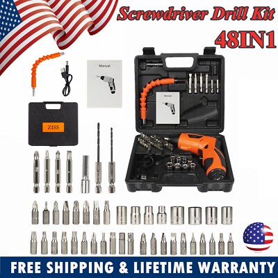 Cordless Screwdriver Drill Kit Electric Rechargeable Power Tool Set w ...
