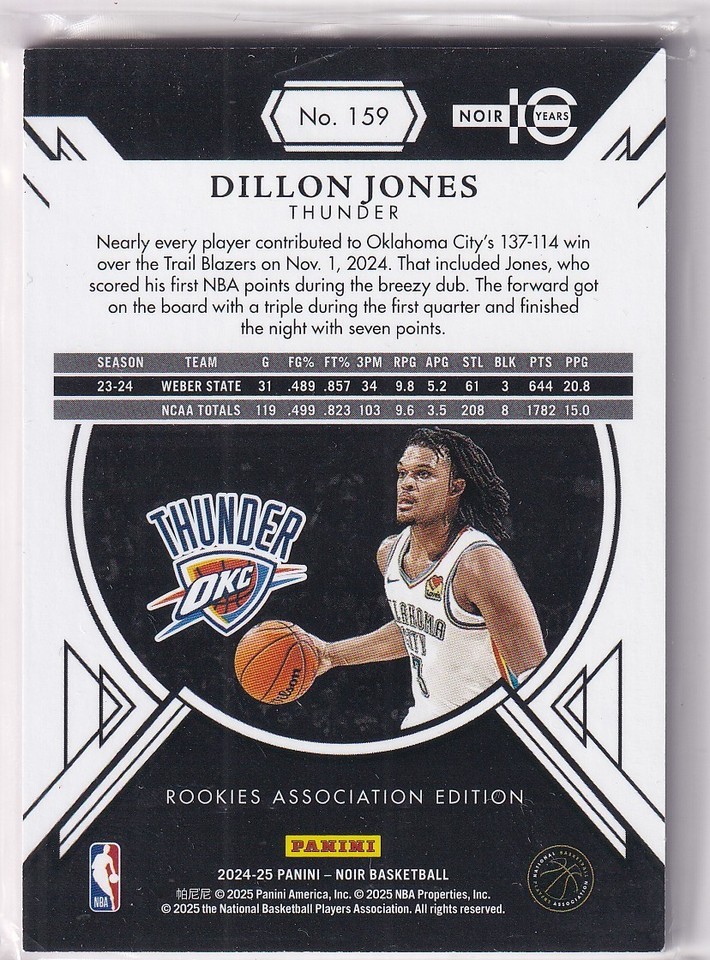 Panini Noir NBA Basketball 2024-25 No. 159 Dillon Jones Purple Rookie ...