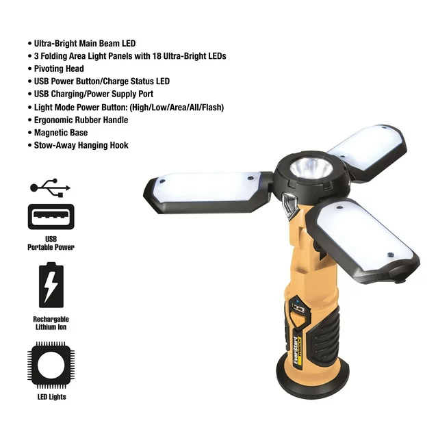 EverStart 600 Lumen LED Portable Folding Work Light w/ Magnetic Base ...