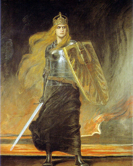 Oil painting Friedrich-August-Von-Kaulbach- Germania samurai shield ...