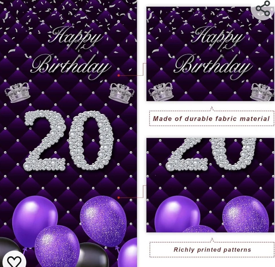 Happy 20th Birthday Party Banner Backdrop 20 Years Old Decorations ...