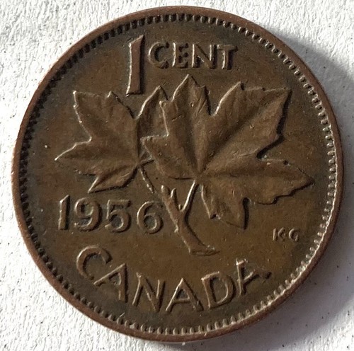 Vintage 1956 Canada Bronze 1 Cent Queen Elizabeth II Maple Royal ...